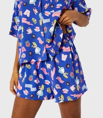 Skinnydip Blue Alice in Wonderland Print Shorts | New Look