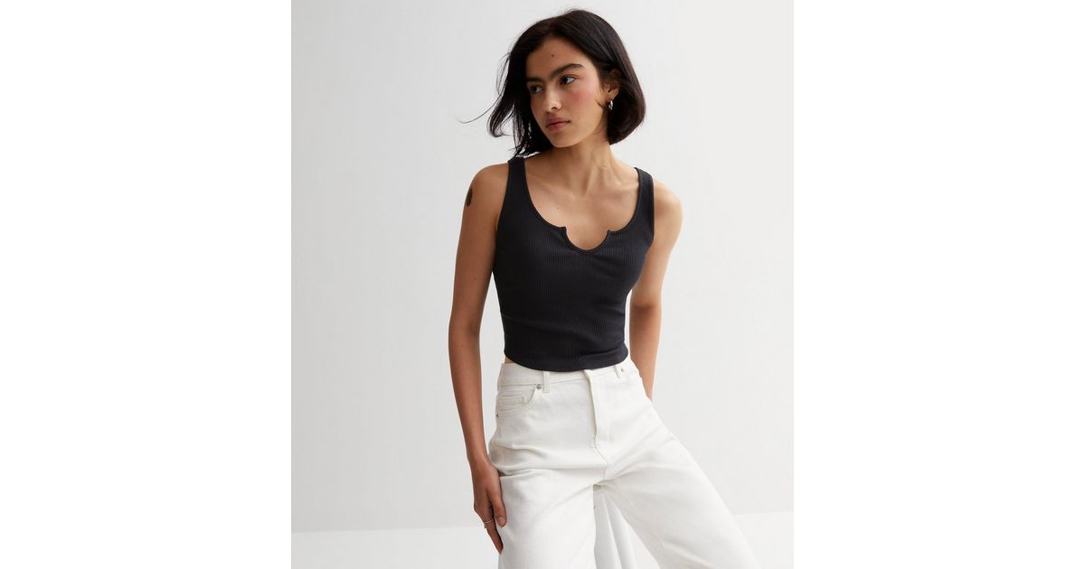 Black Notch Neck Crop Vest | New Look