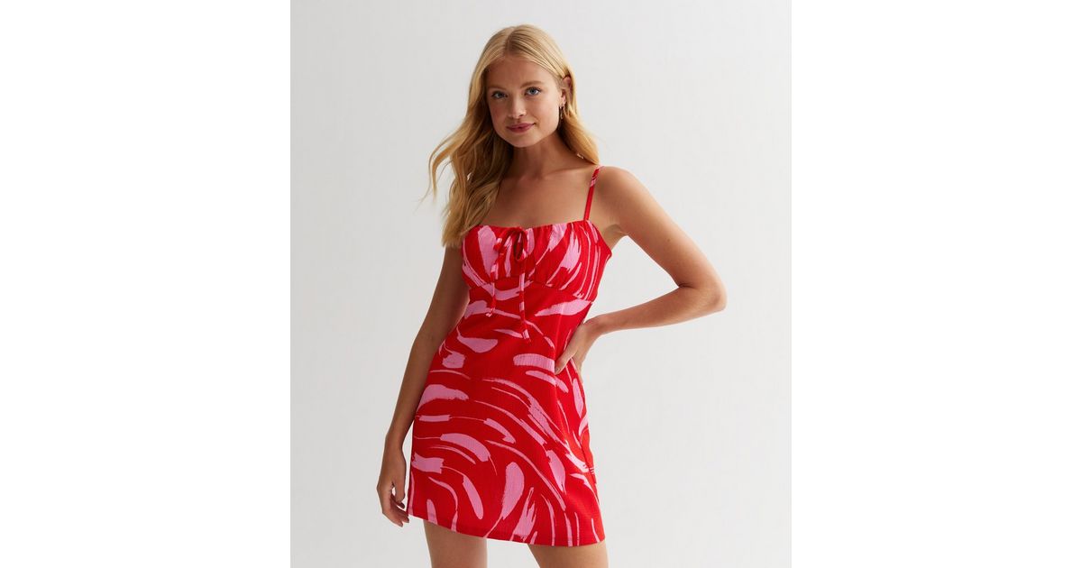 Red Mark Making Crinkle Strappy Mini Dress New Look
