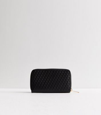 Black Leather-Look Monogram Print Midi Purse | New Look