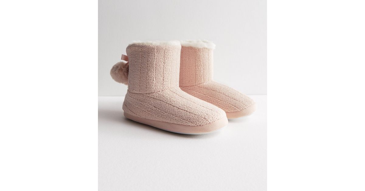Pink Knit Slipper Boots | New Look