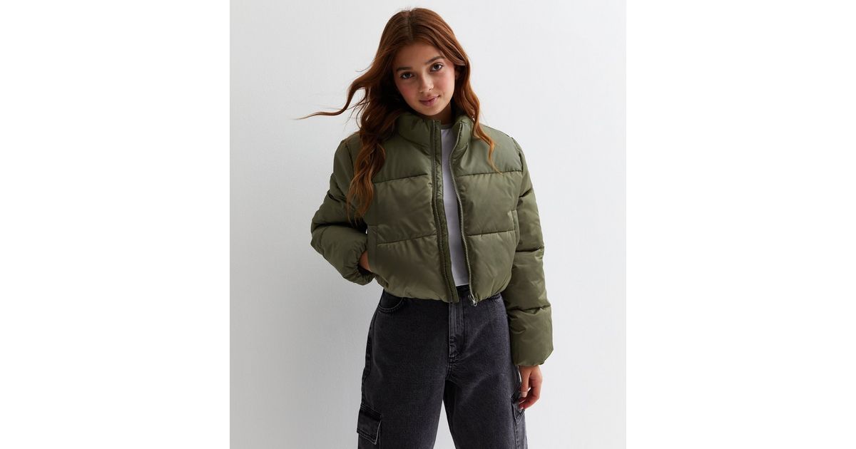 Girls Green Crop Puffer Jacket | New Look