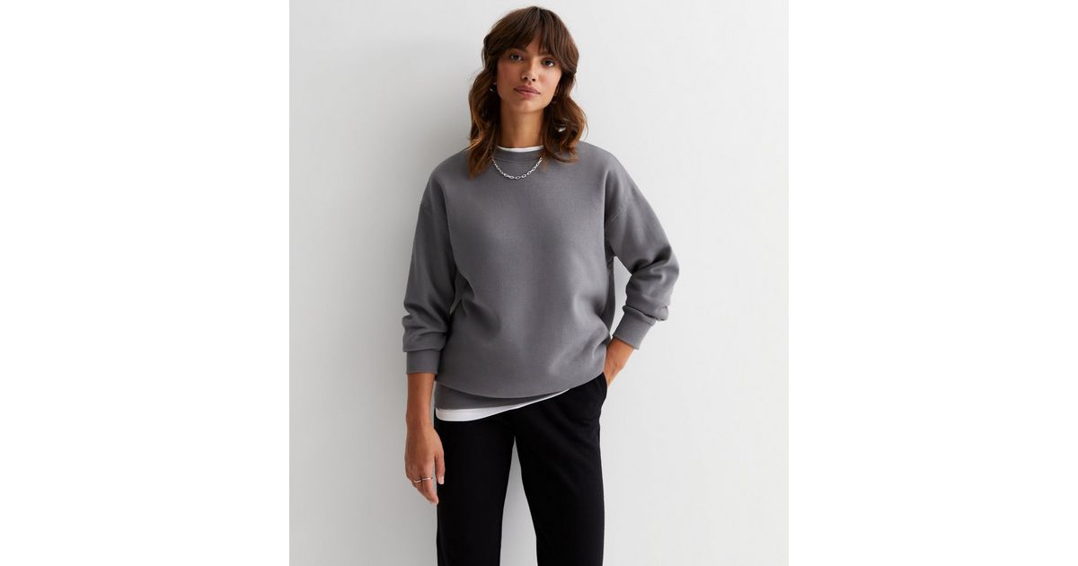 Dark Grey Jersey Crew Neck Sweatshirt | New Look