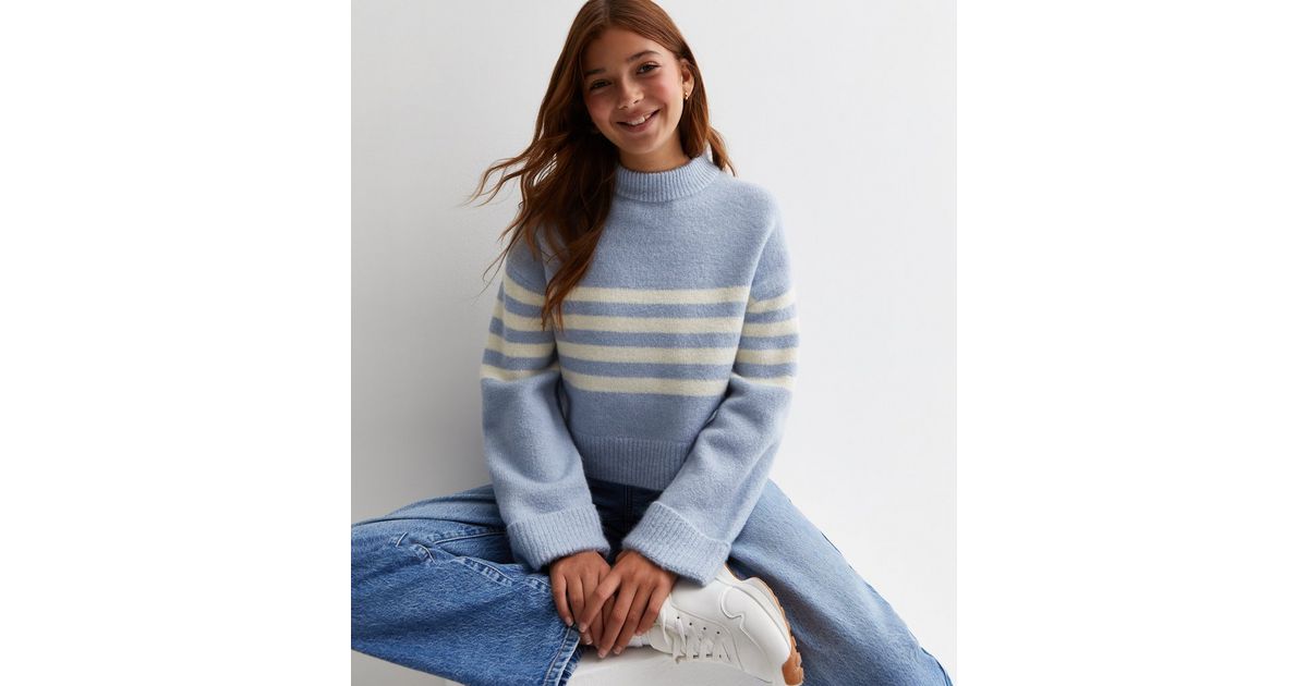 Girls Blue Stripe Slouchy Jumper | New Look
