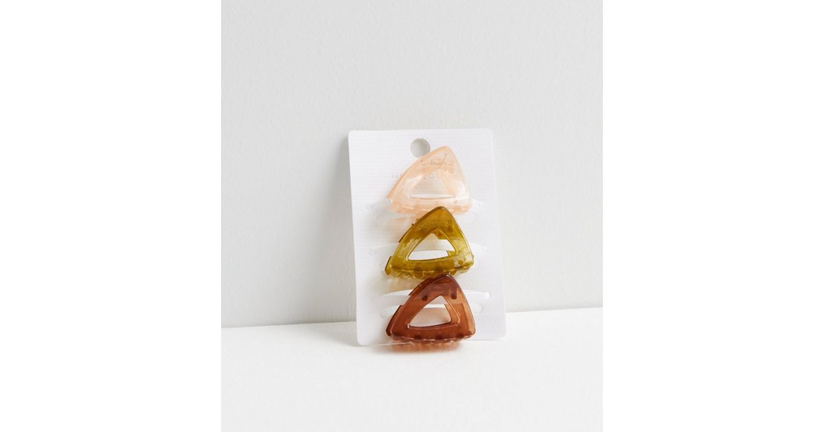 3 Pack Multicolour Triangle Hair Claw Clips | New Look