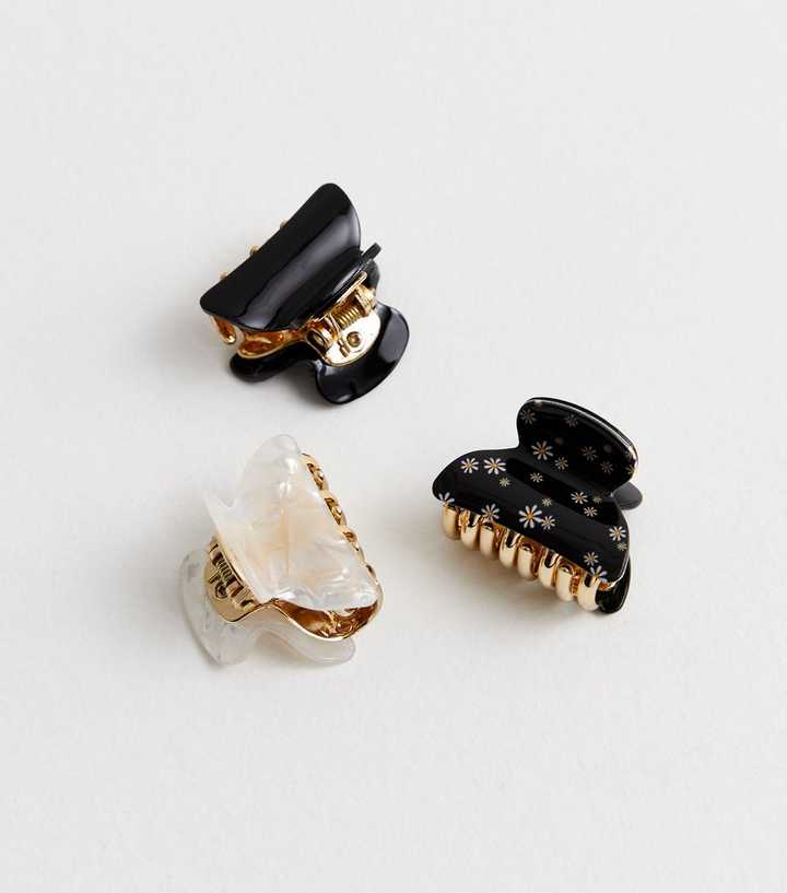 3 Pack Black Ditsy Mini Hair Claw Clips | New Look
