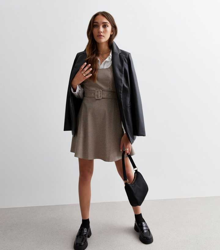 Brown Check Belted Mini Pinafore Dress | New Look