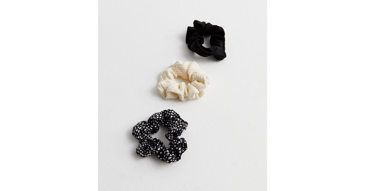 3 Pack Black Mixed Texture Scrunchies | New Look