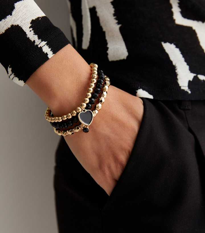 3 Pack Gold Bead and Charm Bracelets | New Look