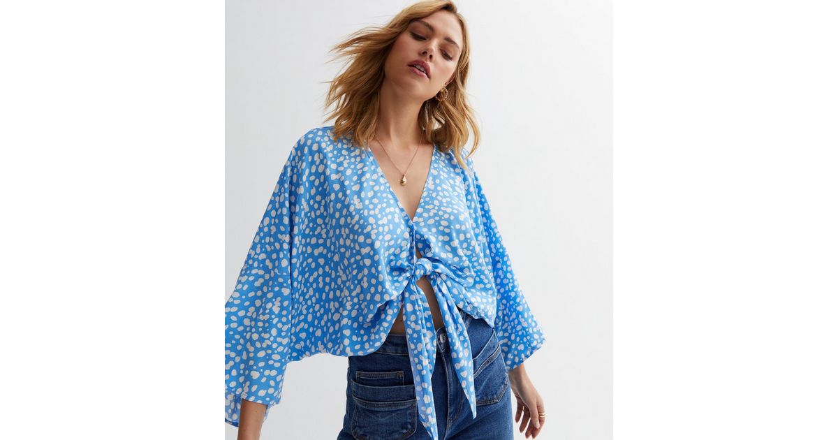 Blue Spot Tie Front Crop Top | New Look