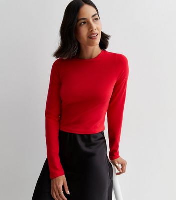 Red Long Sleeve Crop T-Shirt | New Look