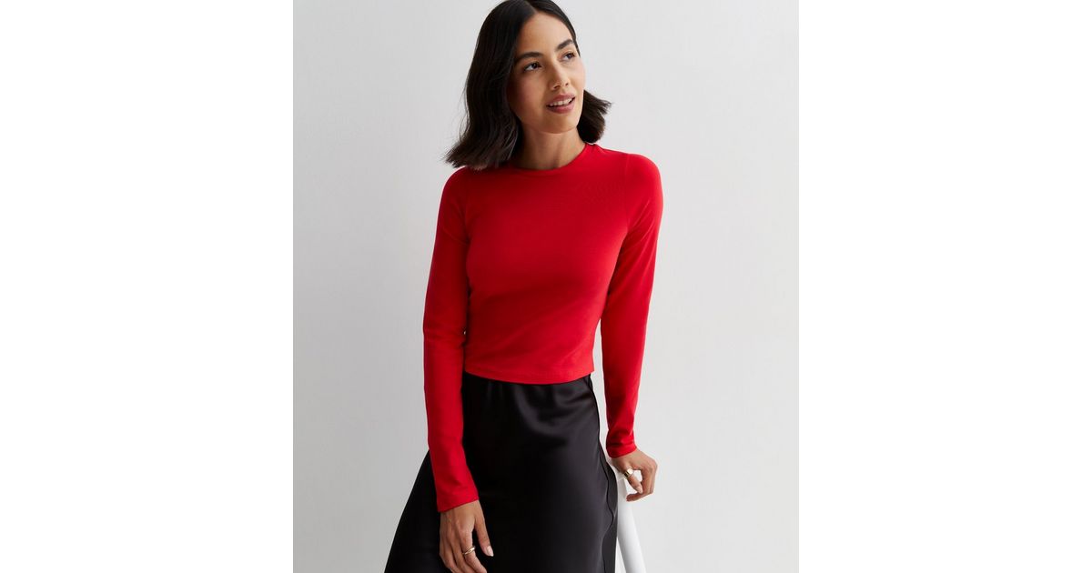 Red Long Sleeve Crop T-Shirt | New Look