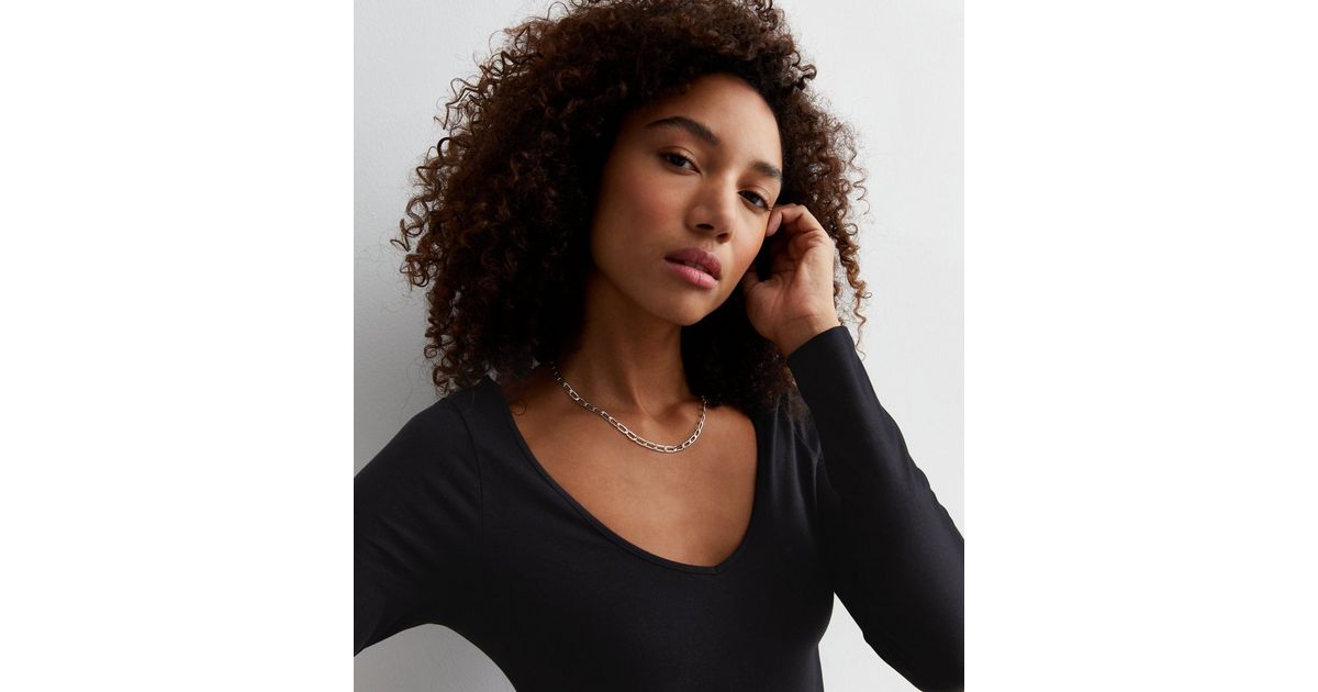 Black Jersey V Neck Top | New Look