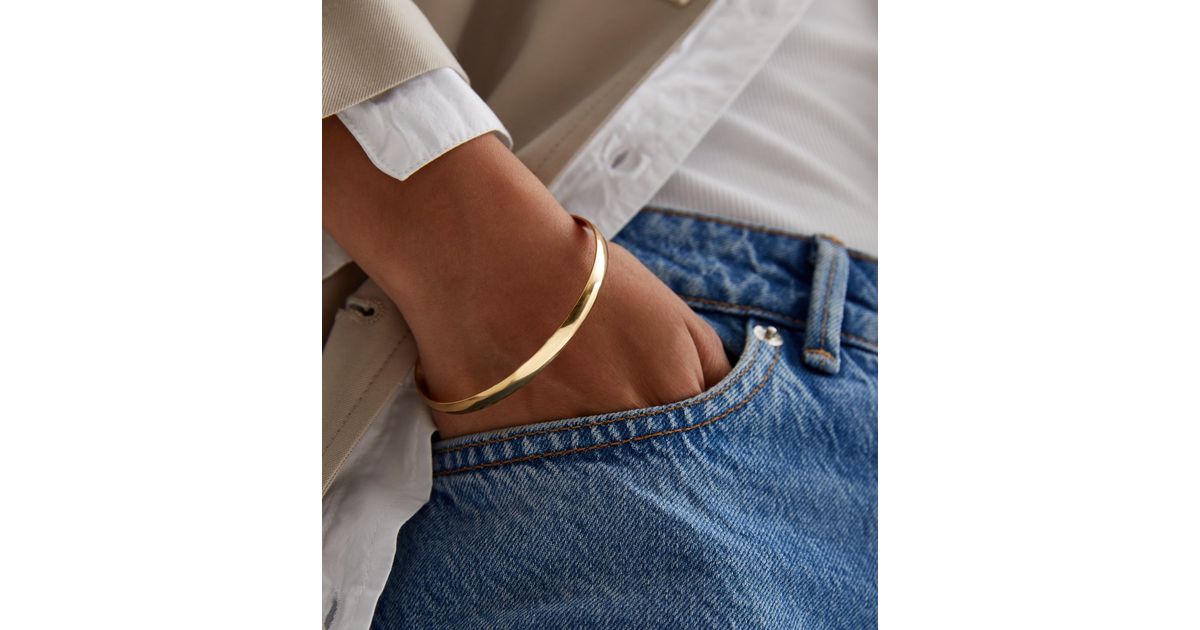 Real Gold Plate Wide Bangle | New Look