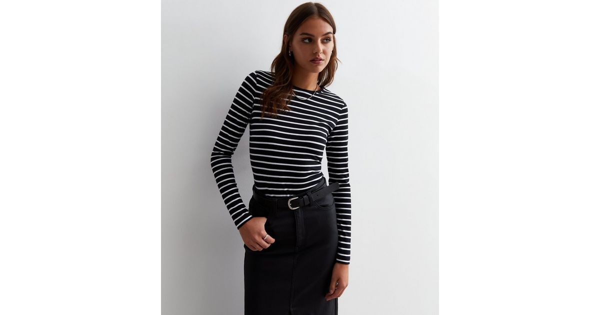 Black Stripe Crew Neck Long Sleeve Top | New Look
