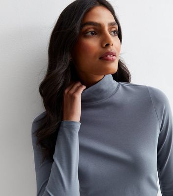 Blue High Neck Long Sleeve Top | New Look