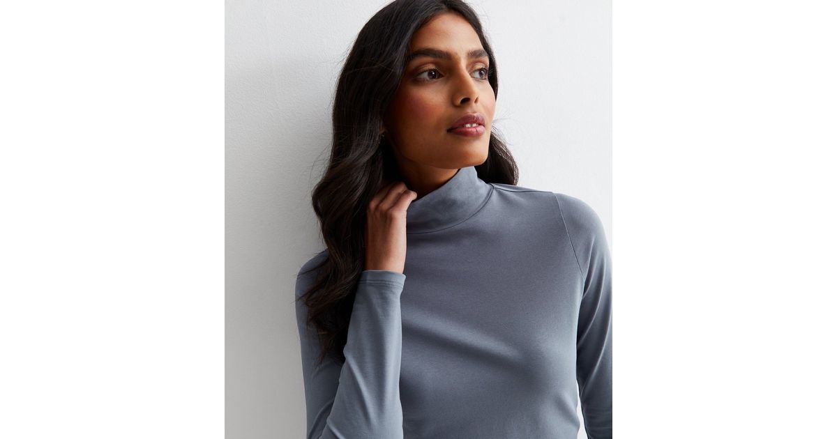 Blue High Neck Long Sleeve Top | New Look