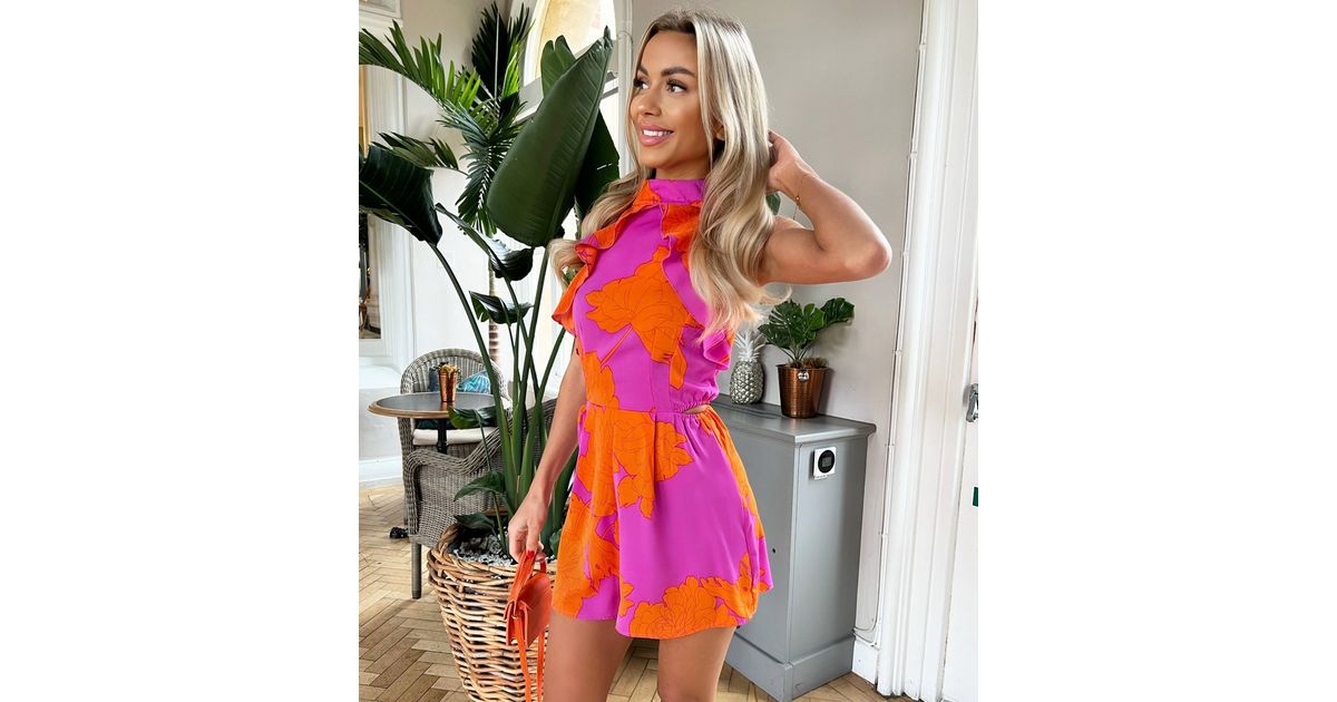 AX Paris Pink Floral Halter Playsuit | New Look