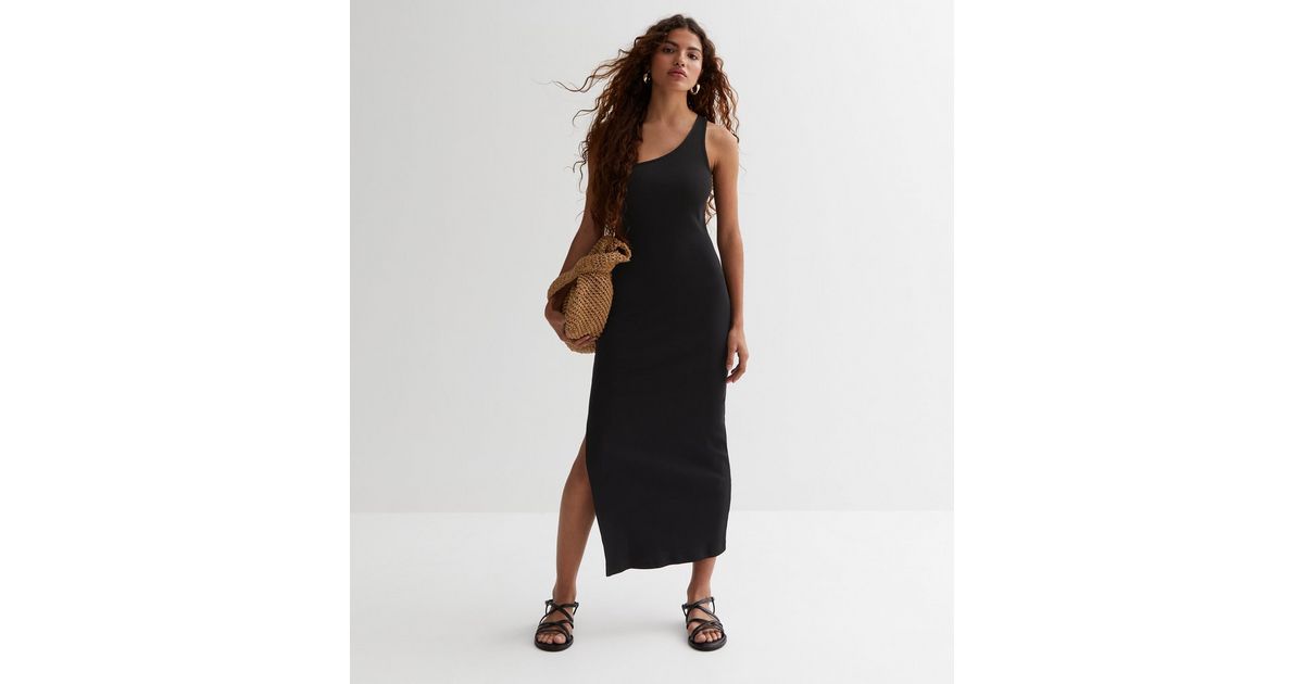 Petite Black One Shoulder Midaxi Dress | New Look