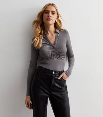 Pewter Collared Button Detail Bodysuit | New Look