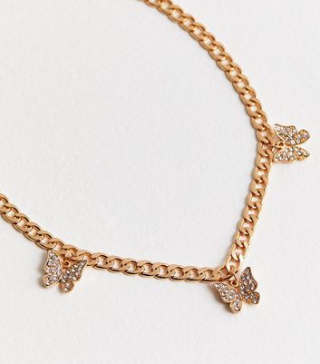 Gold Triple Butterfly Chain Necklace | New Look