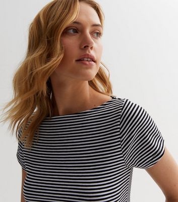 Black Stripe Slash Neck T-Shirt | New Look