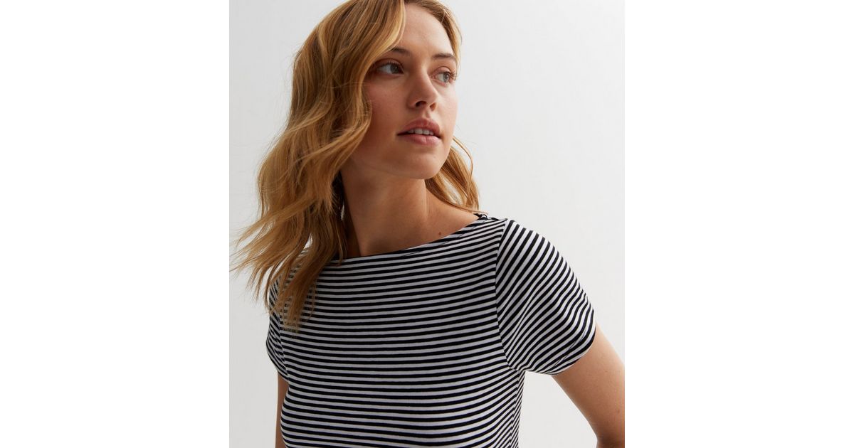 Black Stripe Slash Neck T-Shirt | New Look