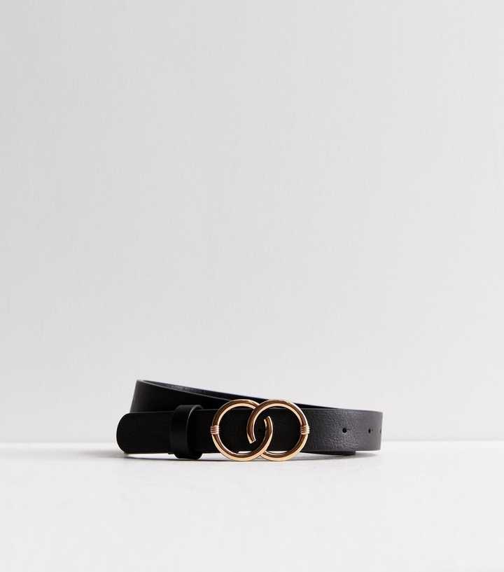 Black Leather-Look Double Circle Buckle Belt | New Look