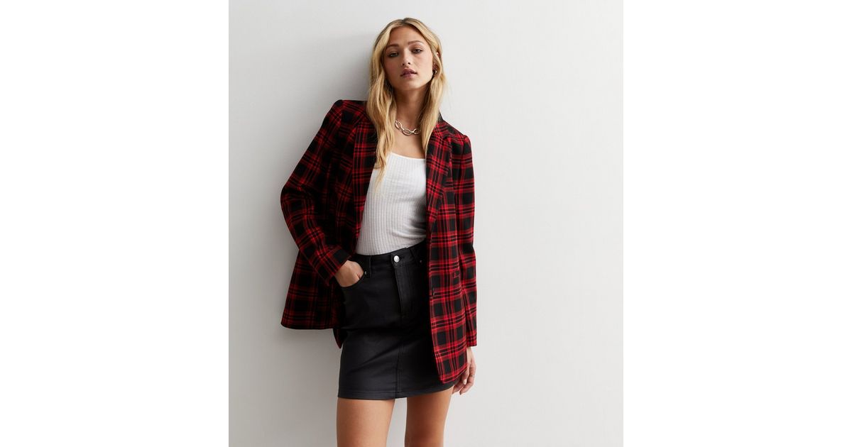 Red Check Button Up Blazer | New Look