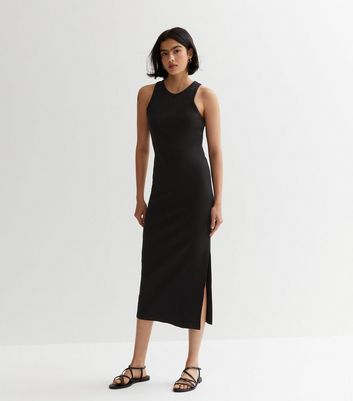 Black Racer Split Hem Midaxi Dress | New Look