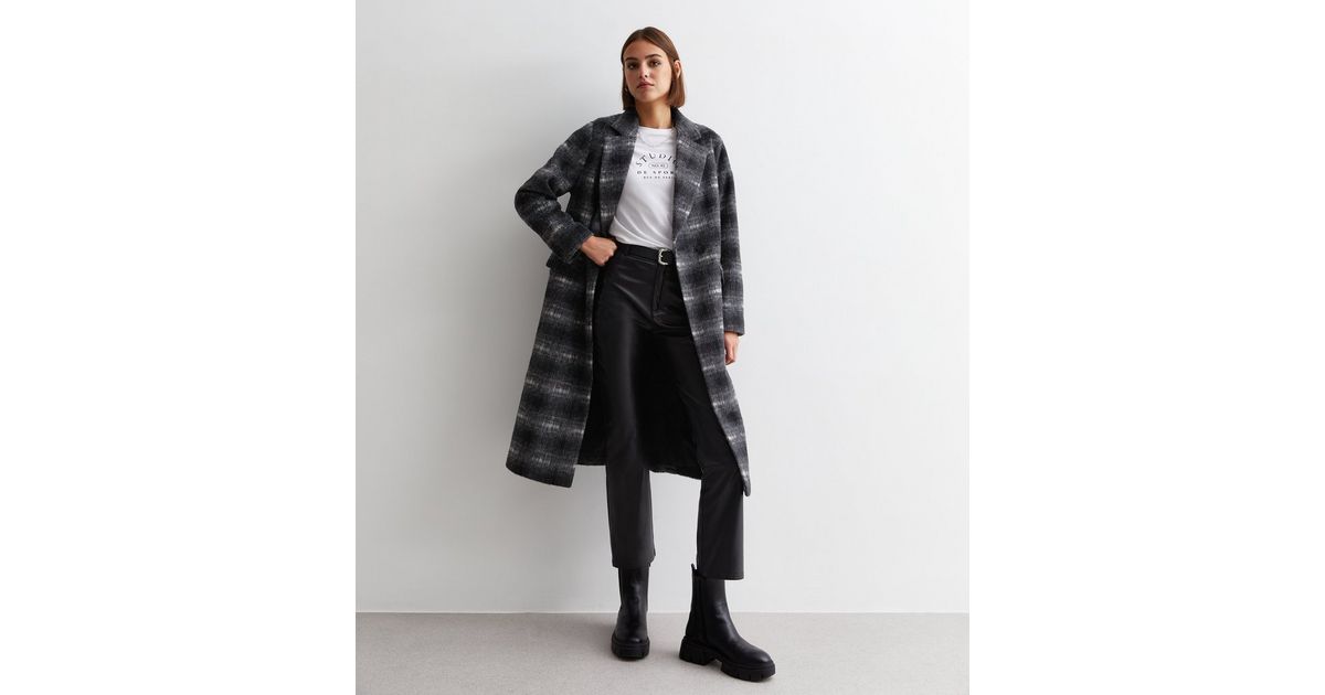 Black Check Longline Formal Coat | New Look