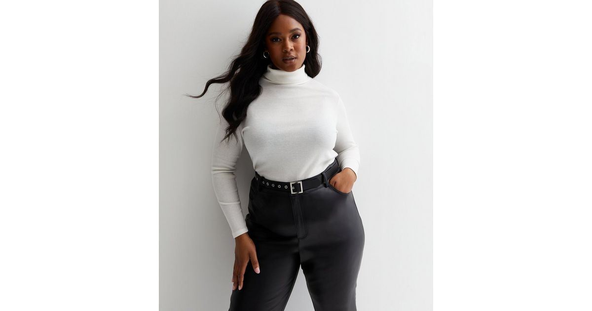 Curves Cream Ribbed Roll Neck Top | New Look