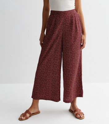 Burgundy Spot Wide Leg Crop Trousers | New Look