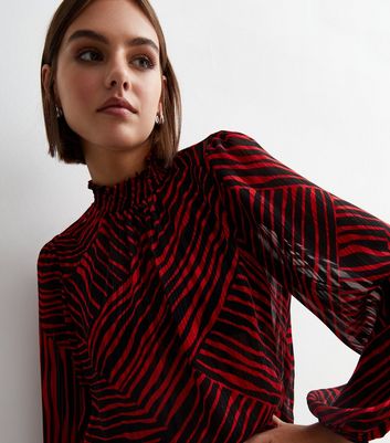 Red Abstract Print Frill Neck Blouse | New Look