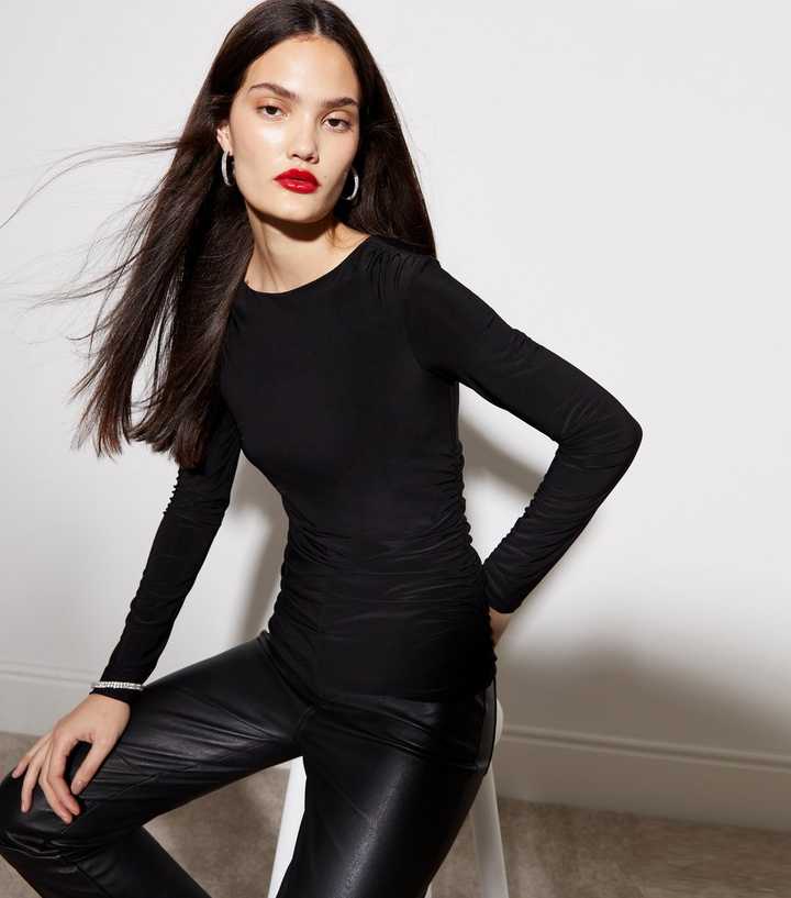 Black Ruched Waist Long Sleeve Top | New Look