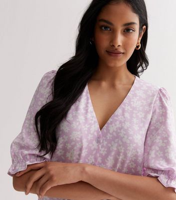 Purple Floral Frill Sleeve Shell Top | New Look