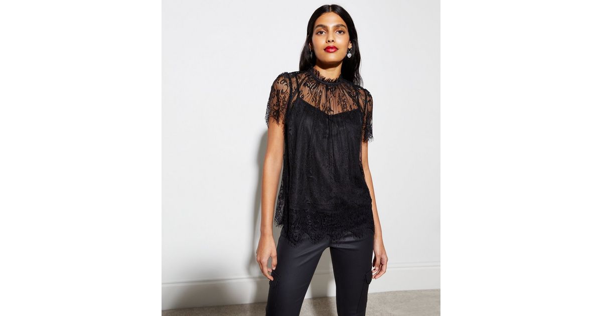 Black Lace Short Sleeve Blouse | New Look