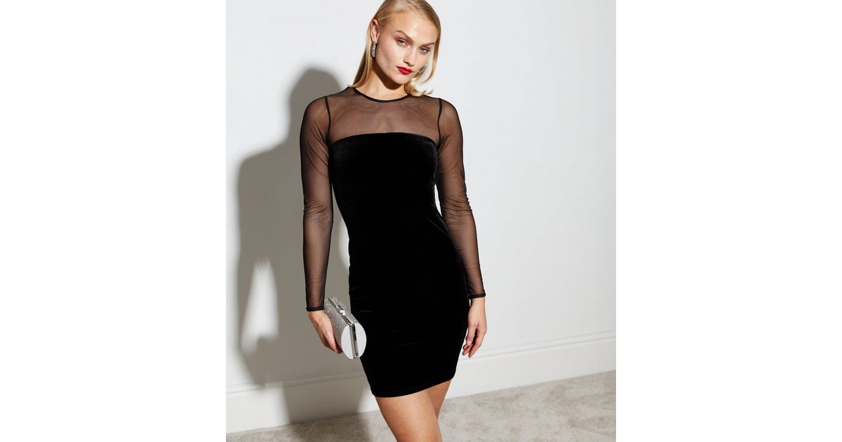 Black Velvet Bodycon Mini Dress | New Look