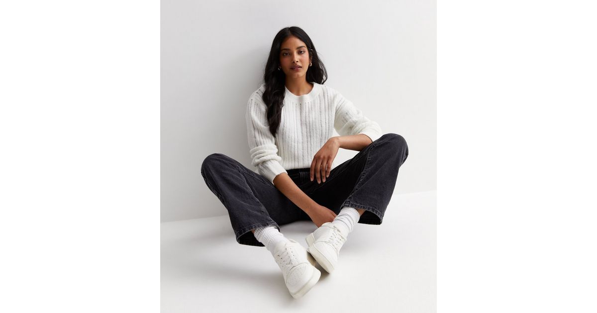 White Ladder Knit Jumper | New Look