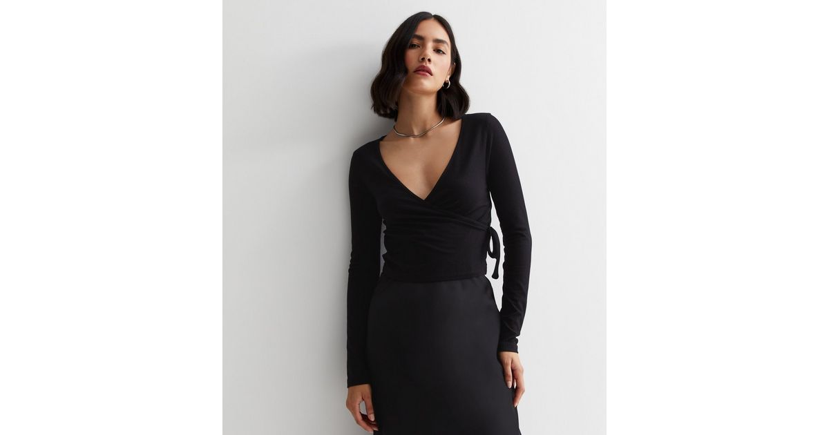 Black Long Sleeve Wrap Top | New Look