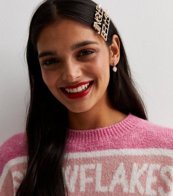 2 Pack Gold Diamanté Jingle Bells Hair Slides | New Look