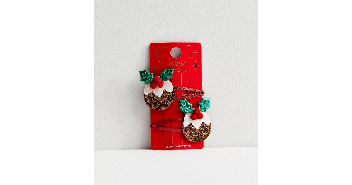 2 Pack Brown Christmas Pudding Hair Clips | New Look