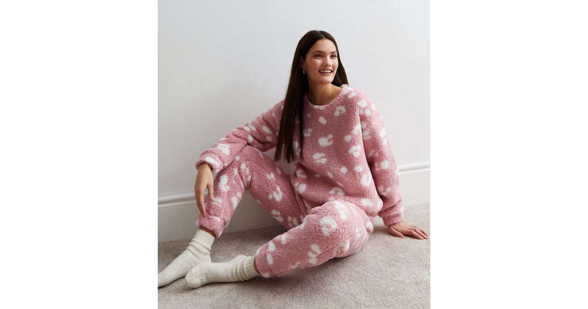 Pink Borg Pyjama Top with Animal Print | New Look