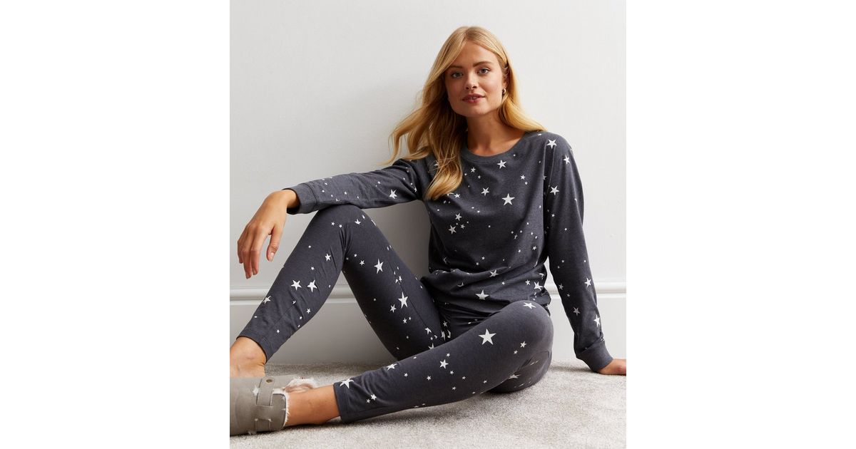 Light Grey Trouser Pyjama Set with Star Print | New Look