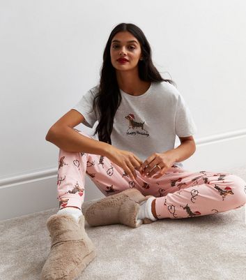 Grey Trouser Pyjama Set with Sausage Dog Print New Look