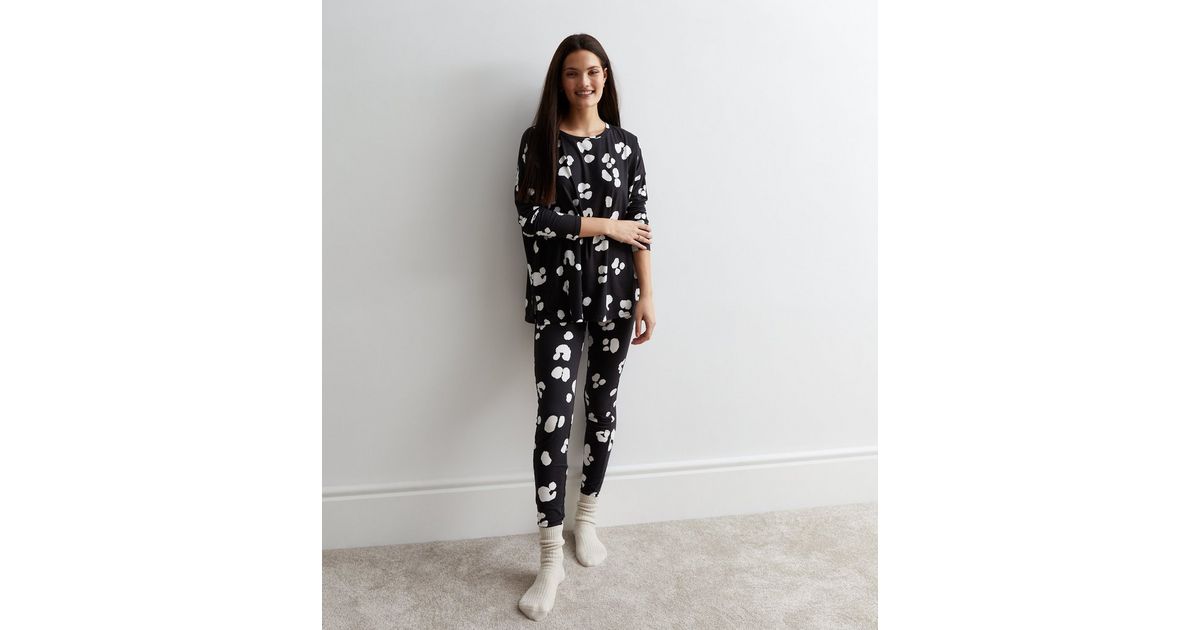 Black Legging Pyjama Set With Leopard Print New Look