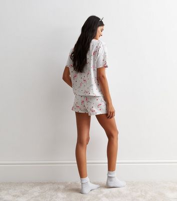 Light Grey Short Pyjama Set with Festive Flamingo Print | New Look
