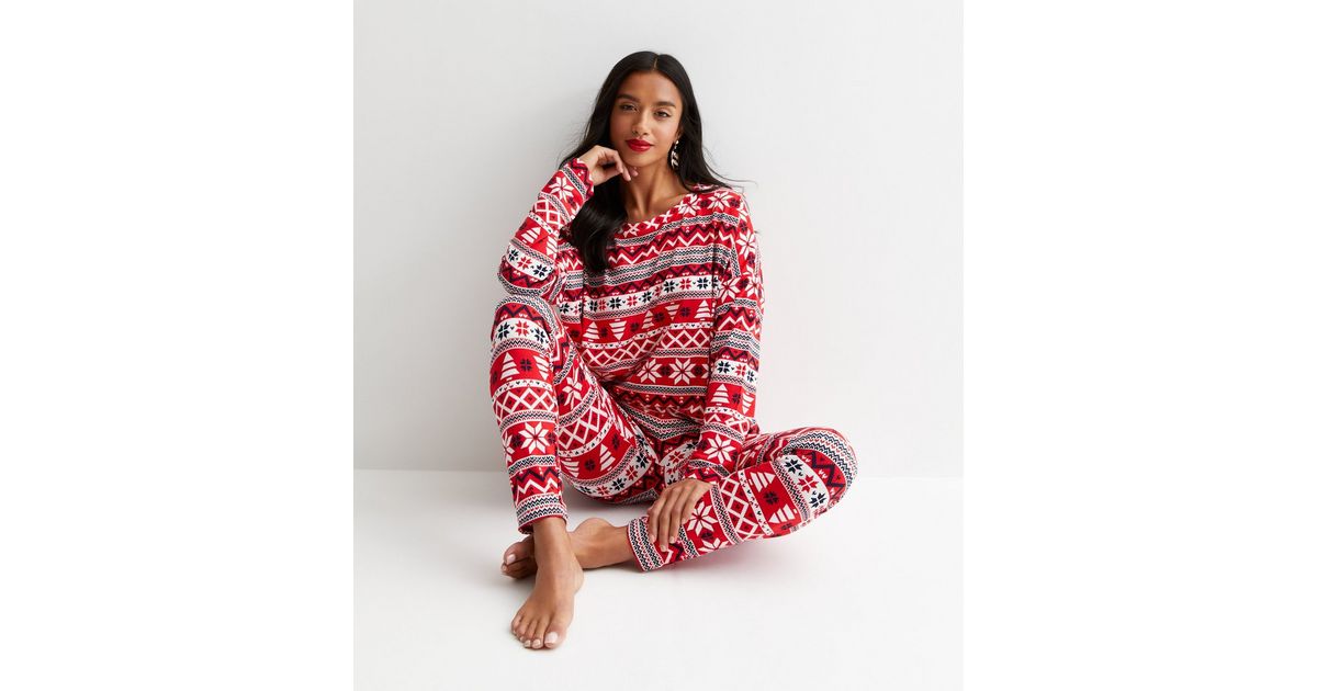 Petite Red Soft Touch Christmas Family Pyjama Set with Fair Isle Print ...