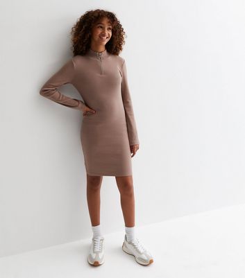 Girls Rust Ribbed High Zip Neck Dress | New Look