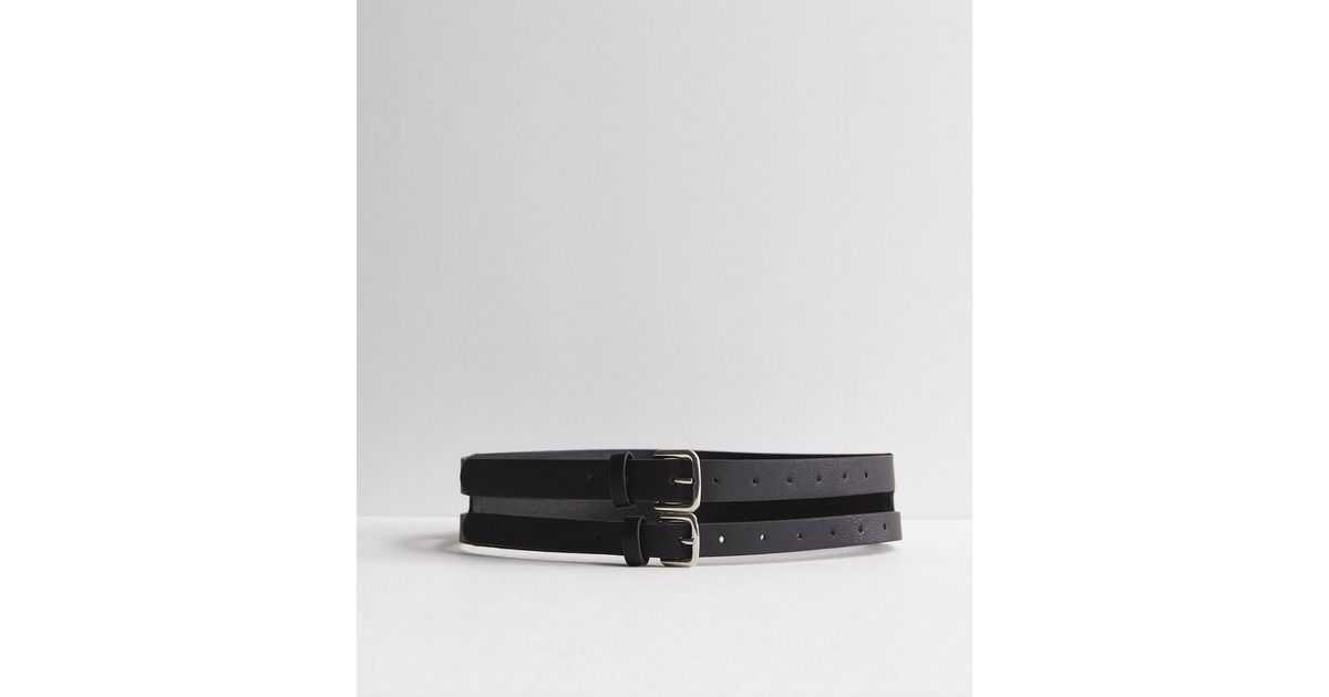 Black Leather-Look Double Layered Belt | New Look